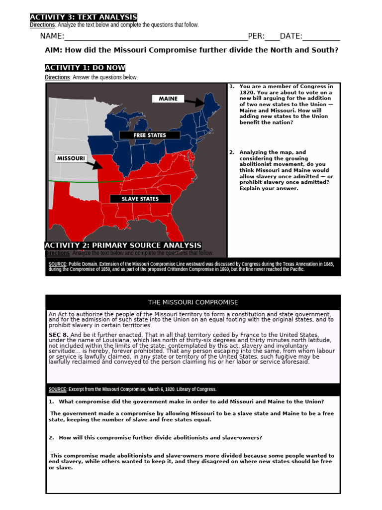 Missouri Compromise: Dividing the Nation | PDF | Slavery In The United ...