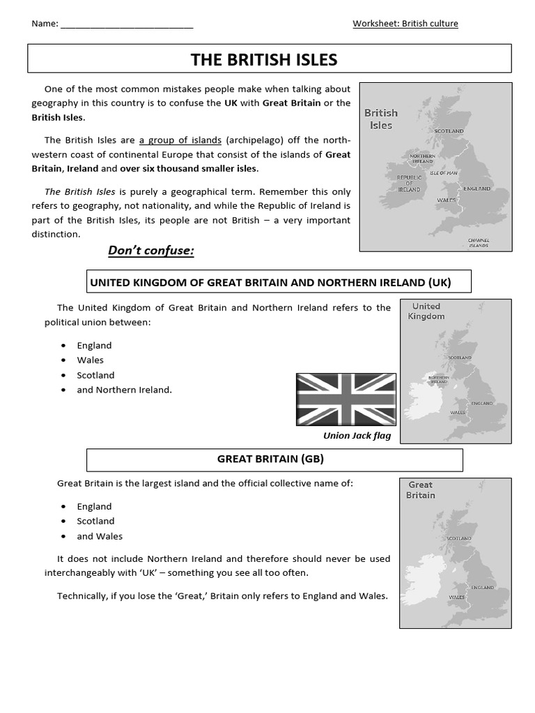 British Culture Worksheet | PDF | Great Britain | United Kingdom