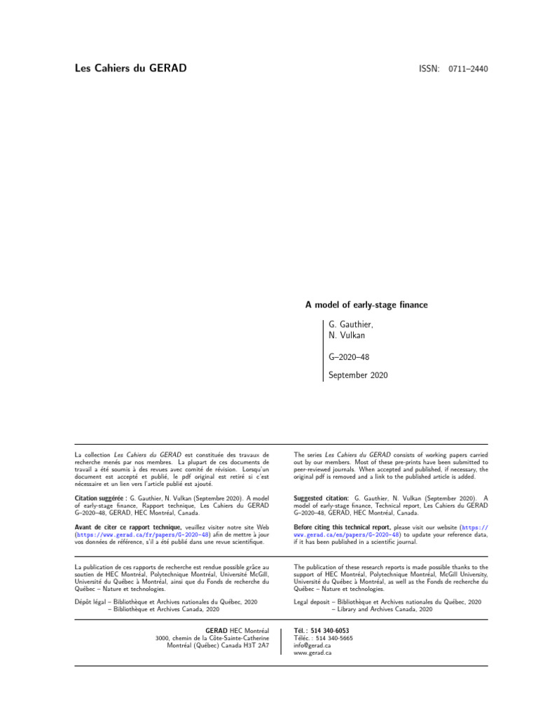 Les Cahiers Du GERAD: Issn: 0711-2440 | PDF | Startup Company | Small ...
