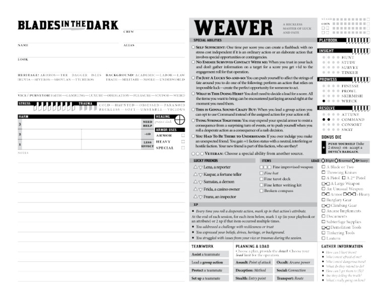 The Weaver Character Sheet 1.0 | PDF