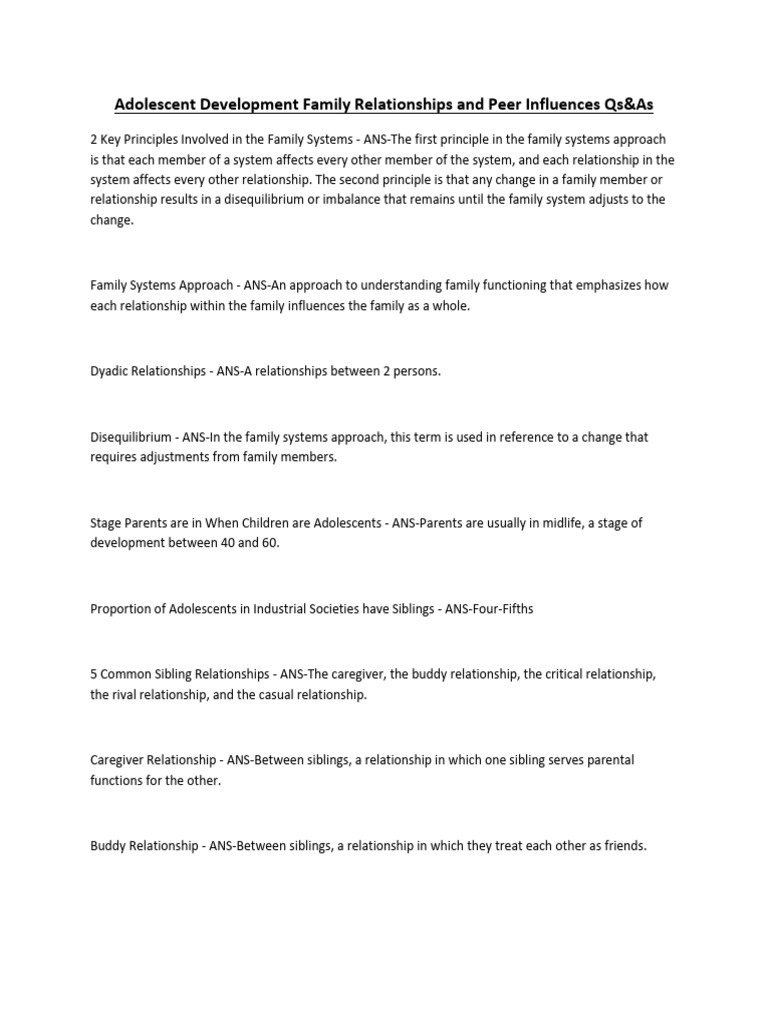 Adolescent Development Family Relationships and Peer Influences Qs&As ...