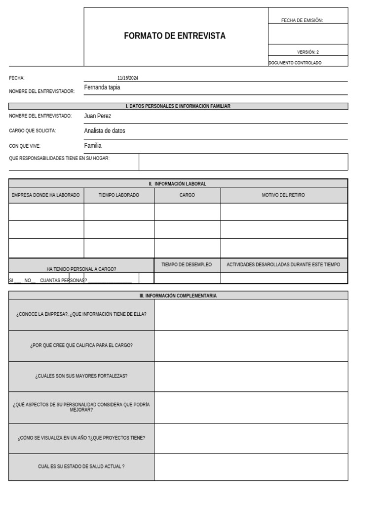 Formato de Entrevista Laboral 2024 | PDF