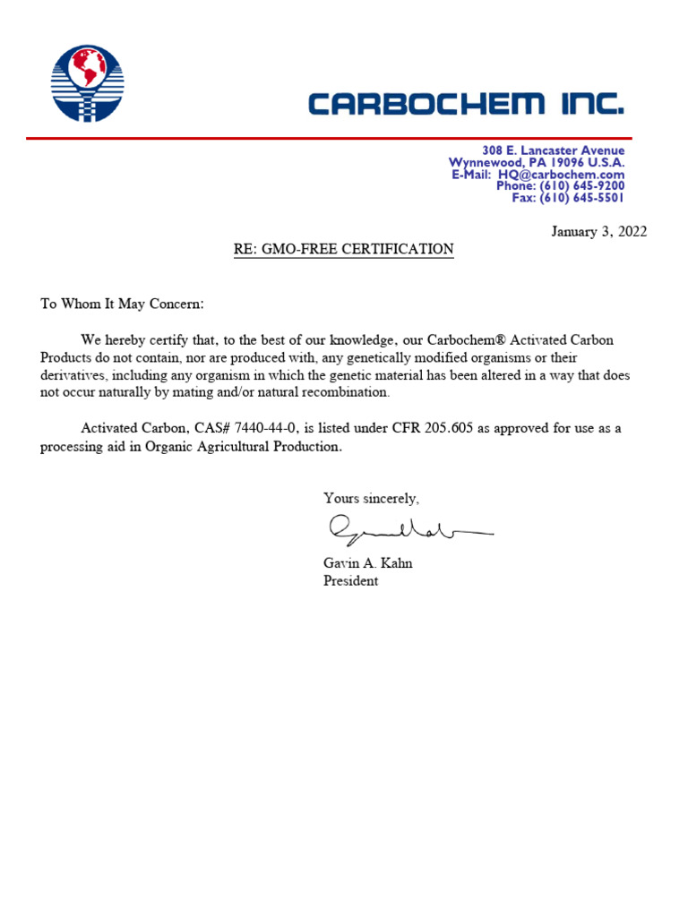 GMO Certificate | PDF