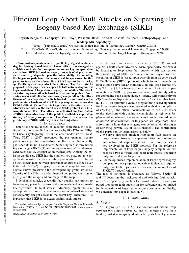 Efficient Loop Abort Fault Attacks On Supersingular Isogeny Based Key ...