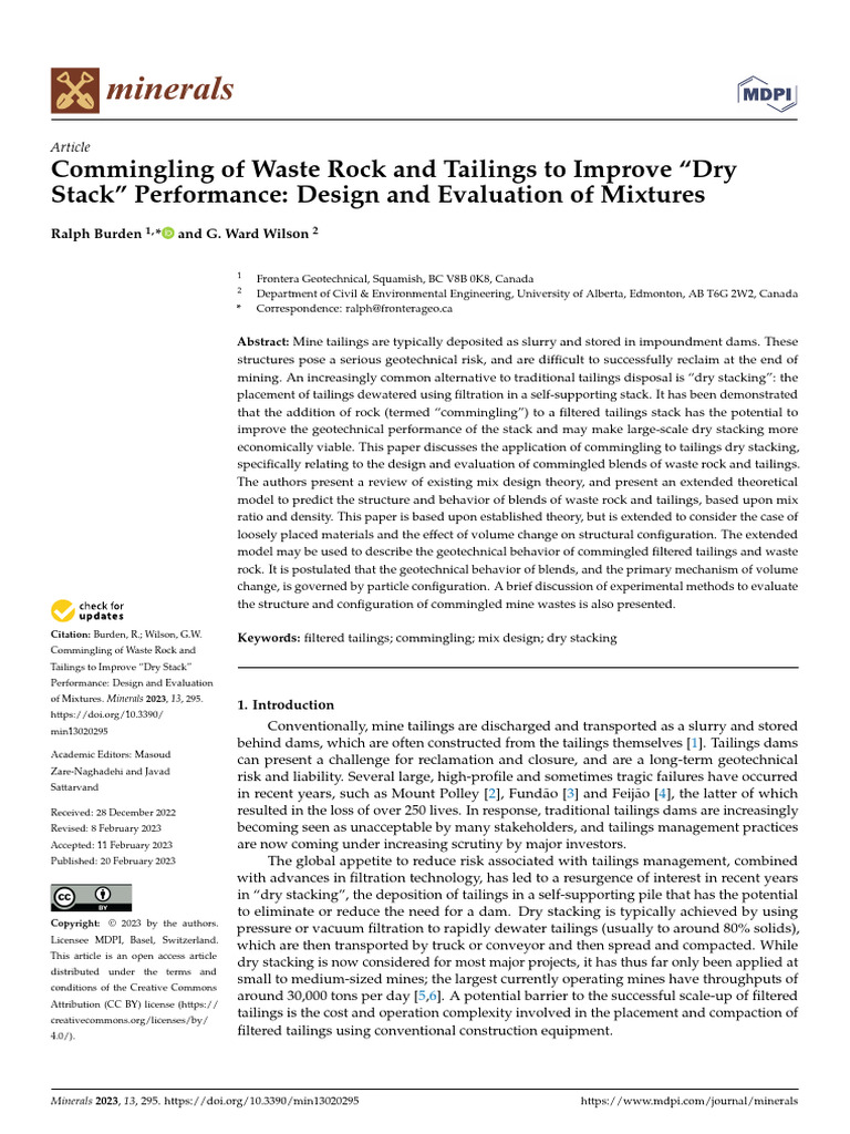 Commingling Waste Rock and Tailings for Dry Stacking | PDF | Filtration ...