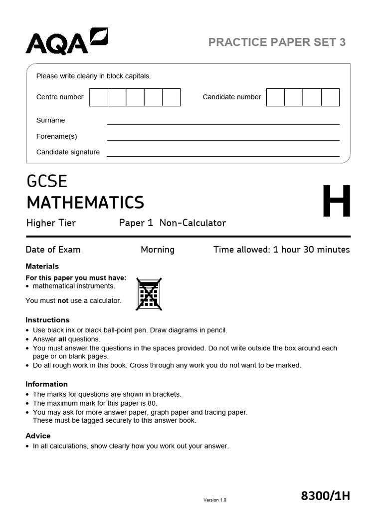 Y11 Maths Higher Mock Apr18 Paper1 Exam | PDF