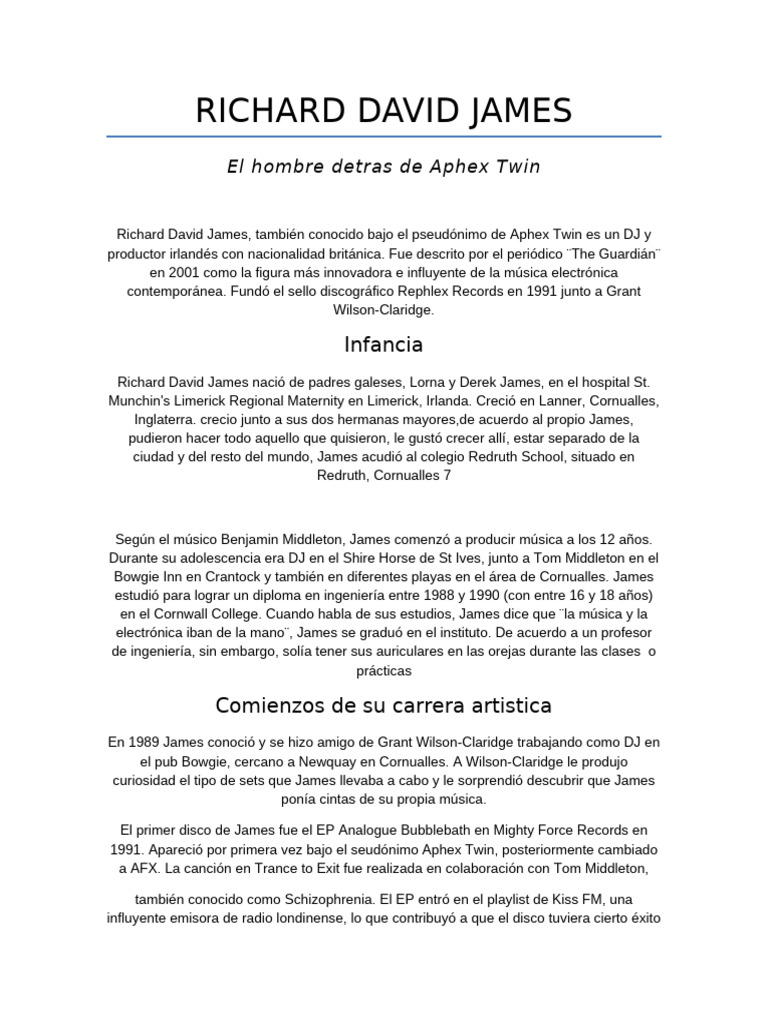 Aphex Twin: Innovador de la Electrónica | PDF | Música electrónica ...