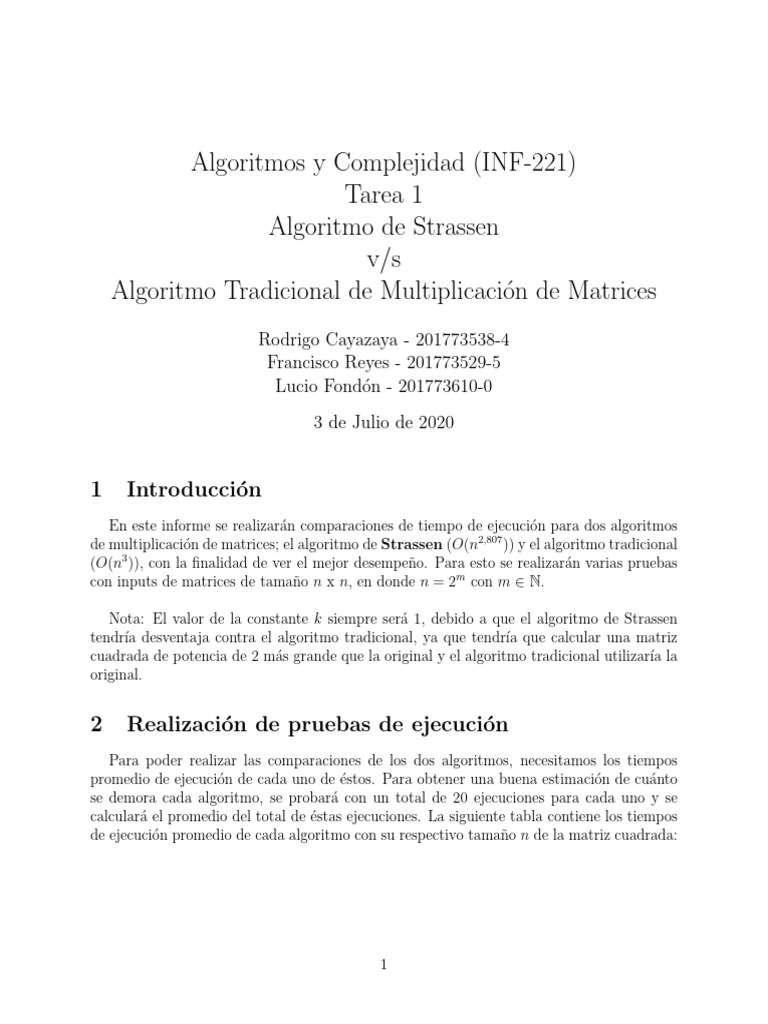 Informe_Strassen | PDF | Algoritmos | Lenguaje de programación