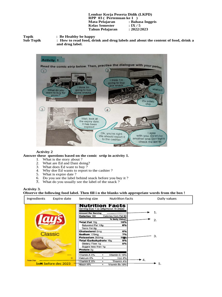 LKPD 1 RPP 3.3 Dan 4.3 Pertemuan Ke 1 Asty | PDF | Foods | Fat