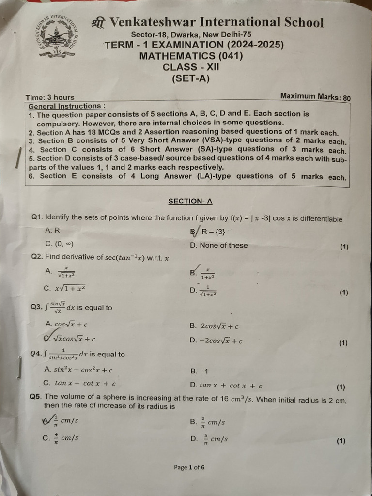 Venkateswar Maths Paper | PDF | Function (Mathematics) | Area