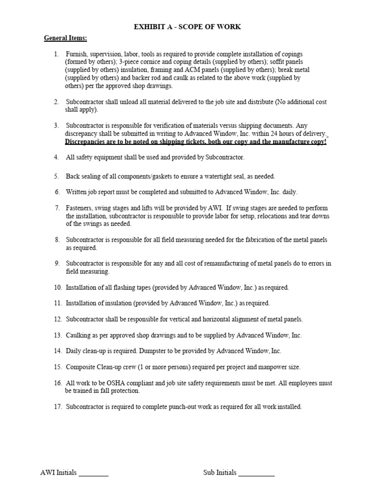 Exhibit A Scope of Work - Metal Panels | PDF