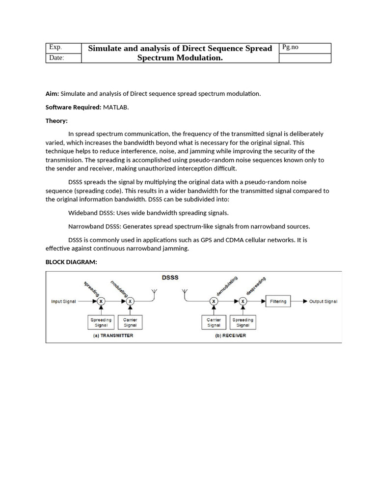 Spread Spectrum DSSS | PDF | Teaching Methods & Materials | Technology & Engineering