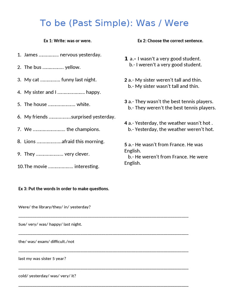 To Be Past Simple Waswere Grammar Drills - 136869 | PDF