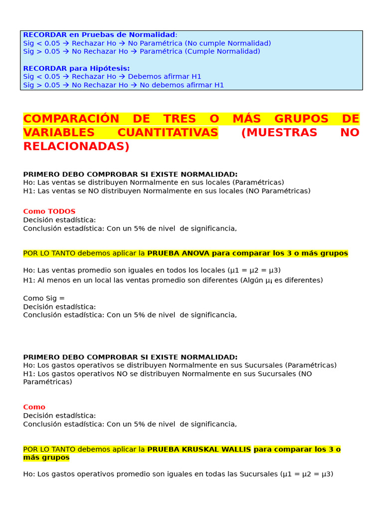 Inicio COMPARACIÓN DE TRES O MÁS GRUPOS DE VARIABLES CUANTITATIVAS | PDF