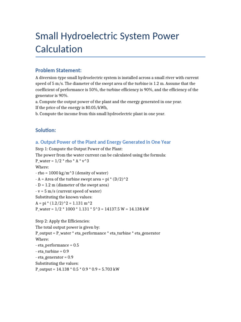 Small Hydroelectric Power Calculation Guide | PDF | Science ...