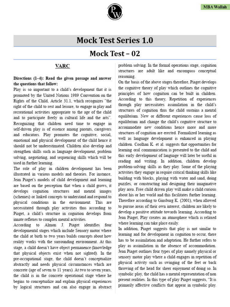 CAT Mock Test 2 | PDF | Learning | Child Development