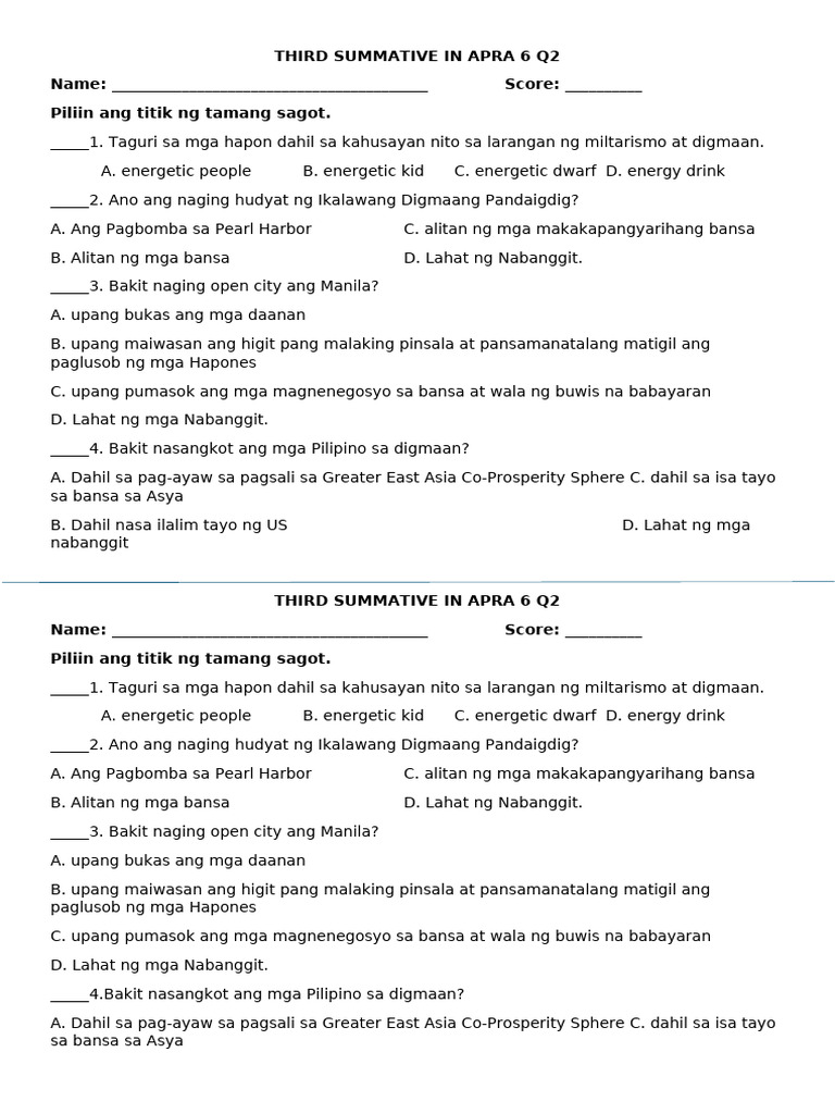 Third Summative in Apra 6 Q2 | PDF