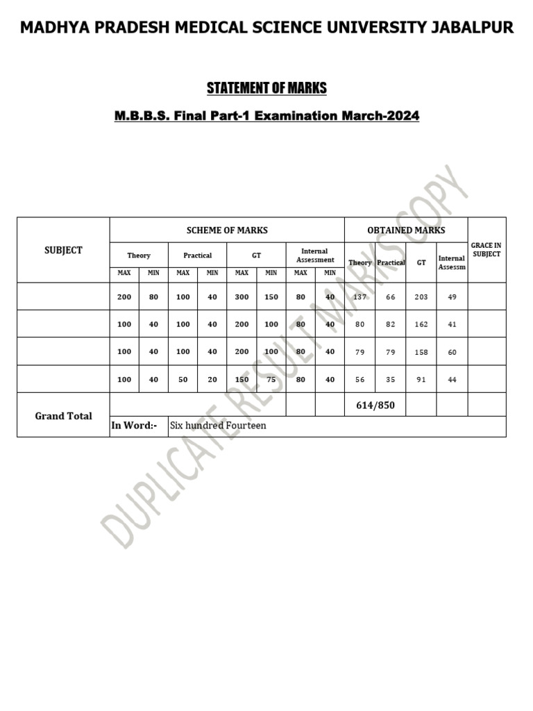 MPMSU MBBS IIIrdMarksheet | PDF