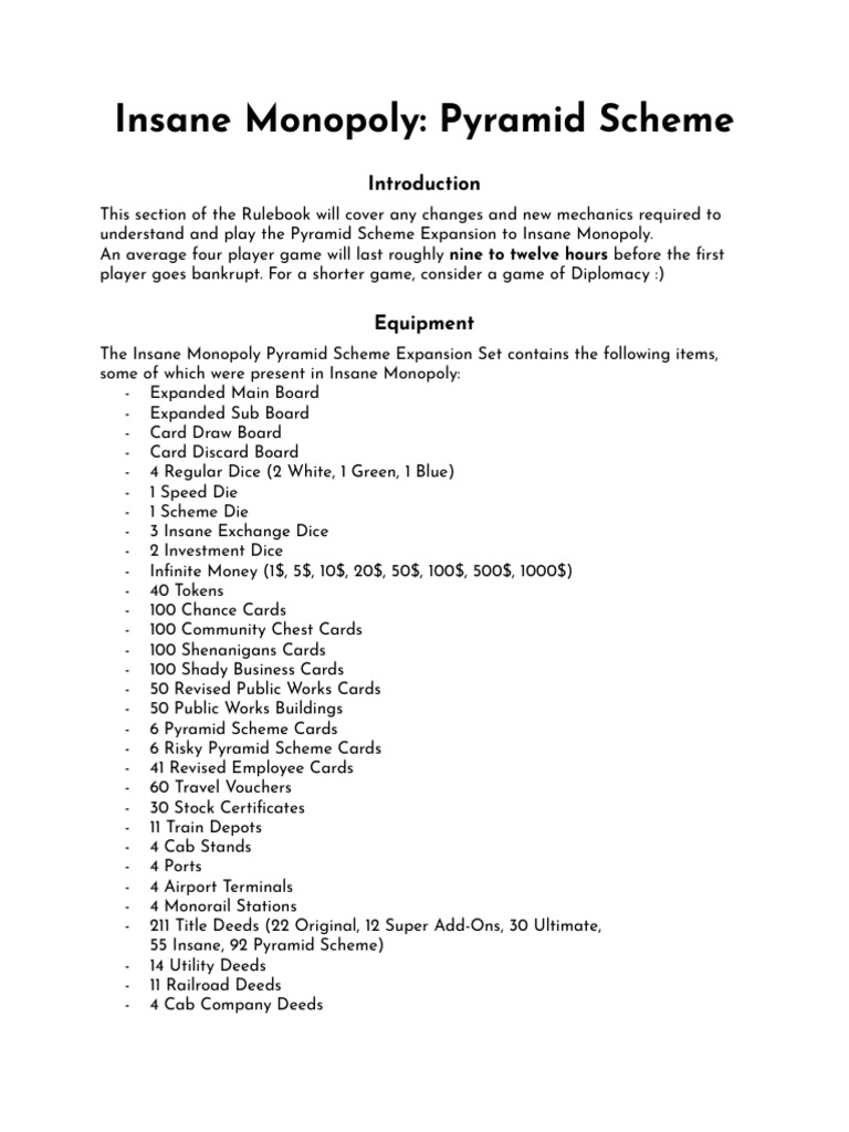 Insane Monopoly - Pyramid Scheme Rulebook | PDF | Dice