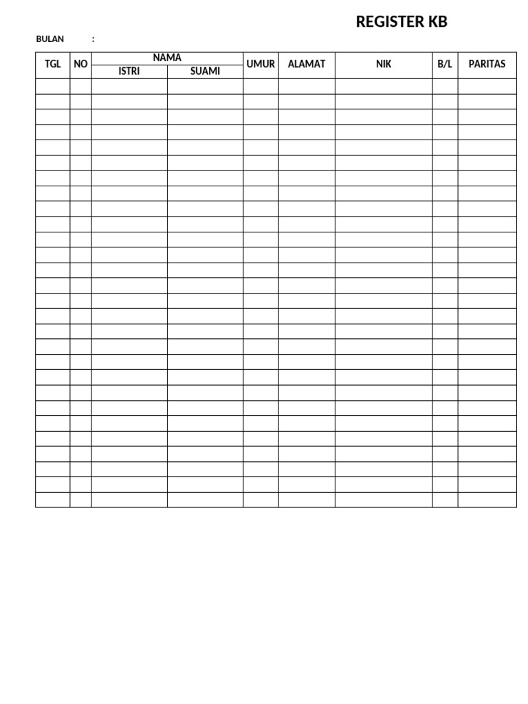 Contoh Buku Register KB dan ANC | PDF