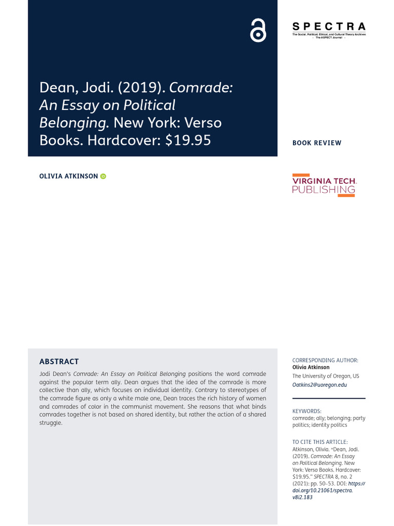 Dean Jodi 2019 Comrade An Essay On Political Belon | PDF ...