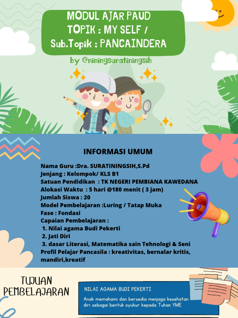 Modul Ajar Paud Topik KLP B My Self Pancaindera | PDF | Seni & Disiplin Bahasa | Sains & Matematika