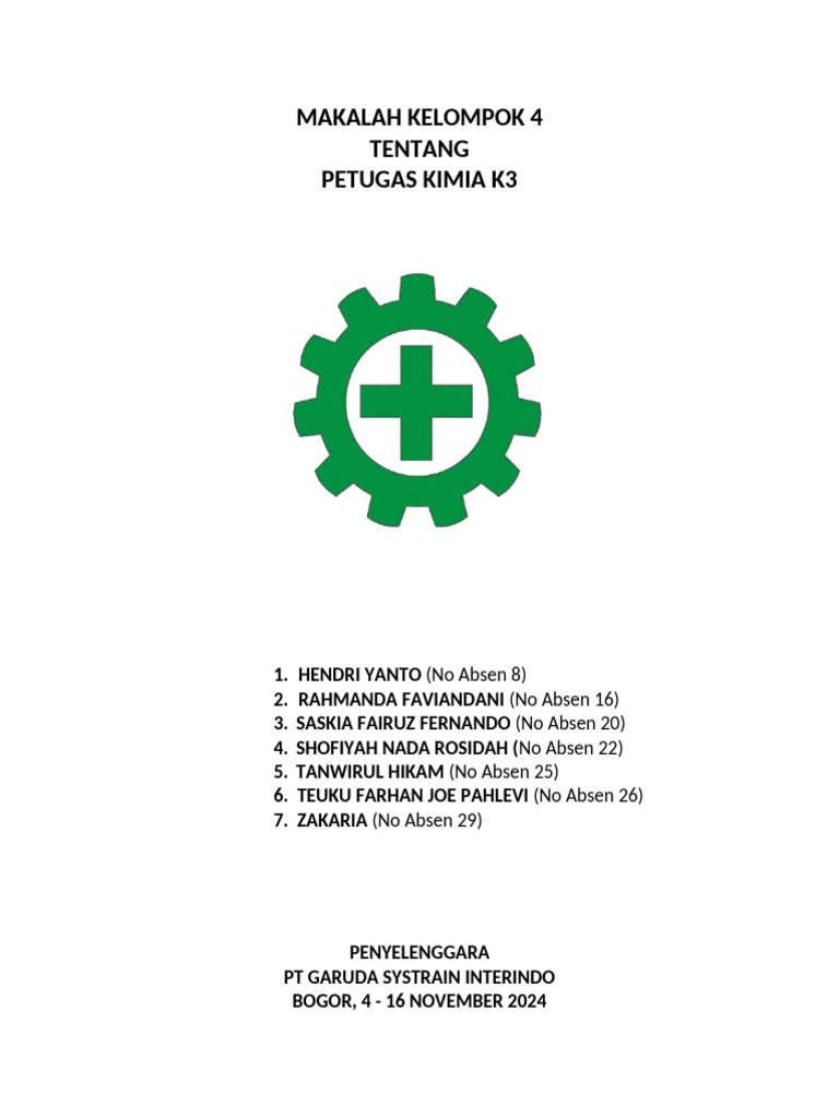 Kel 4 - Makalah Petugas K3 Kimia | PDF | Hukum | Sains & Matematika