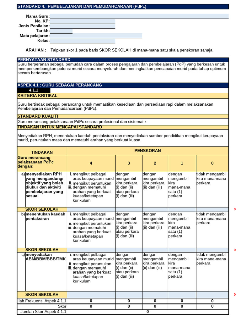 Borang Standard 4 Baru 2023 (Edit) | PDF