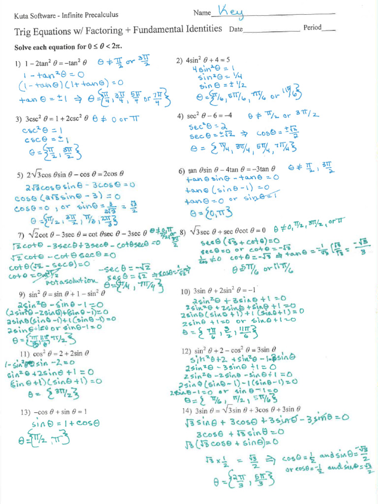 Solving Basic Trig Equations Solutions | PDF