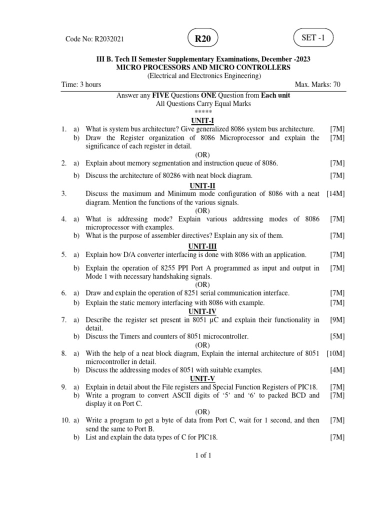 Micro Processors and Micro Controllers Dec 2023 | PDF | Microcontroller | Computer Architecture