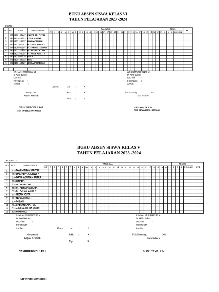 Absen Guru 2024 12 Bulan Full | PDF