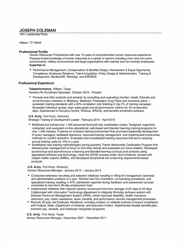 W00228490 Coleman Joseph | PDF | Human Resource Management | Employment