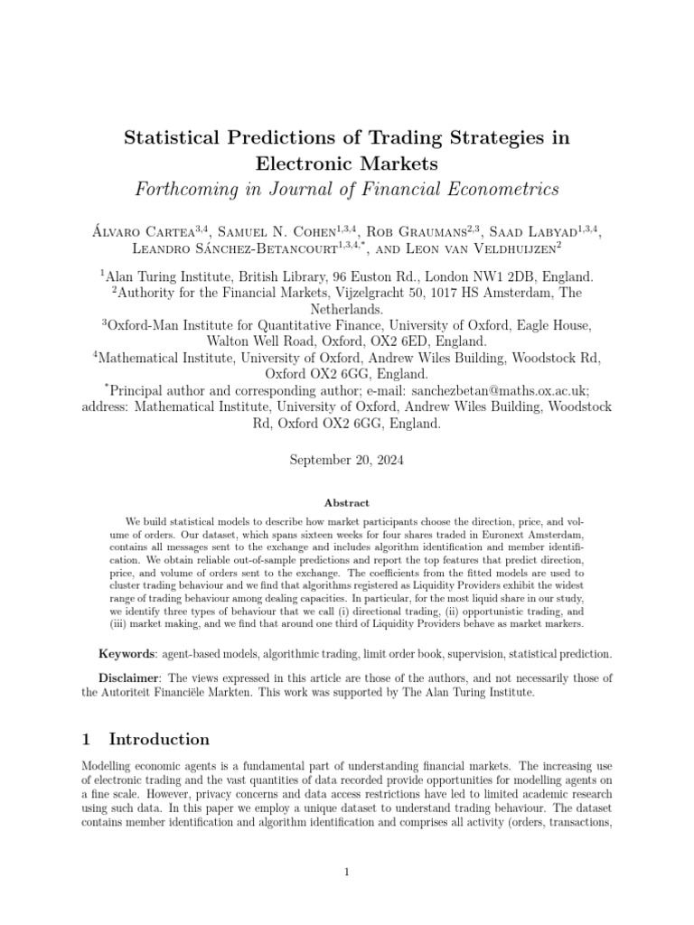 Statistical Models for Trading Predictions | PDF | High Frequency ...