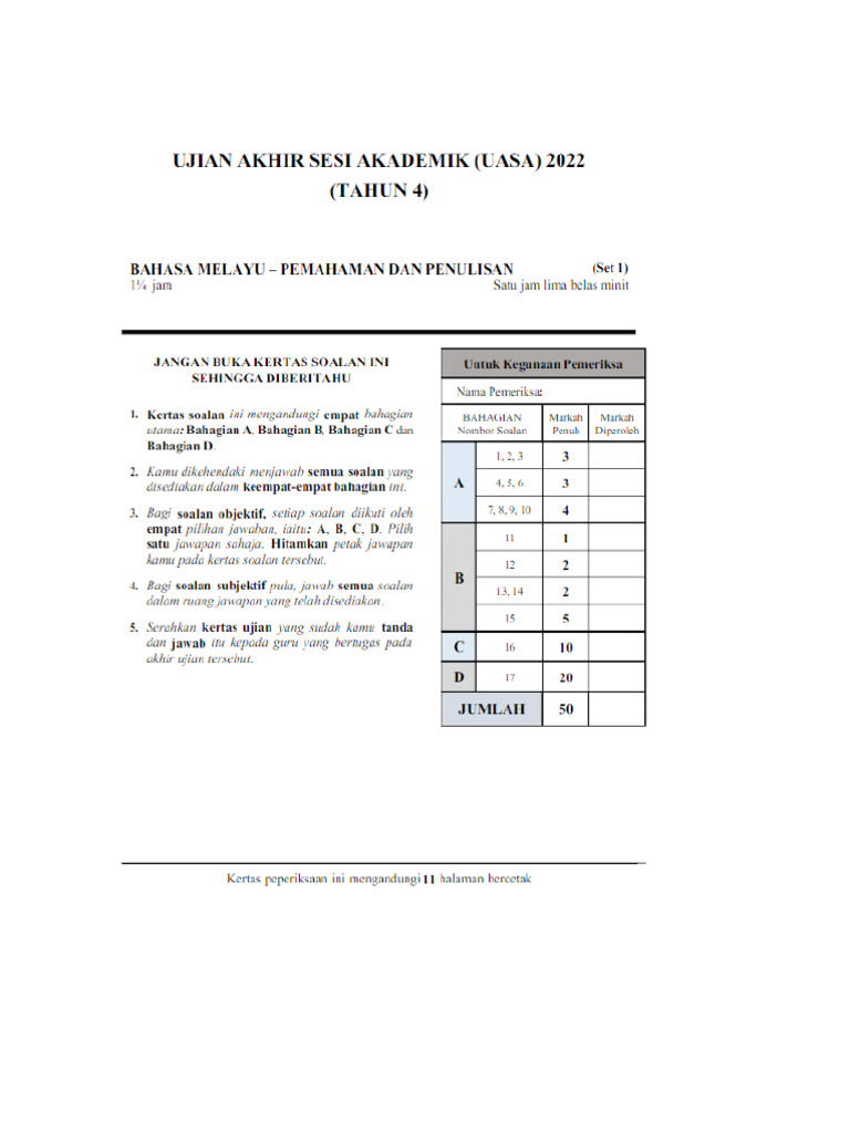 UASA BM Tahun 4 | PDF