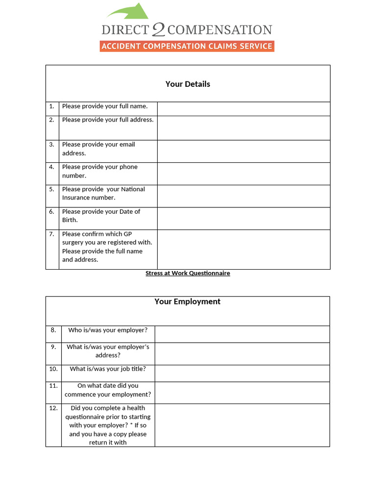 Work Stress Questionnaire Form | PDF | Employment | Occupational Stress