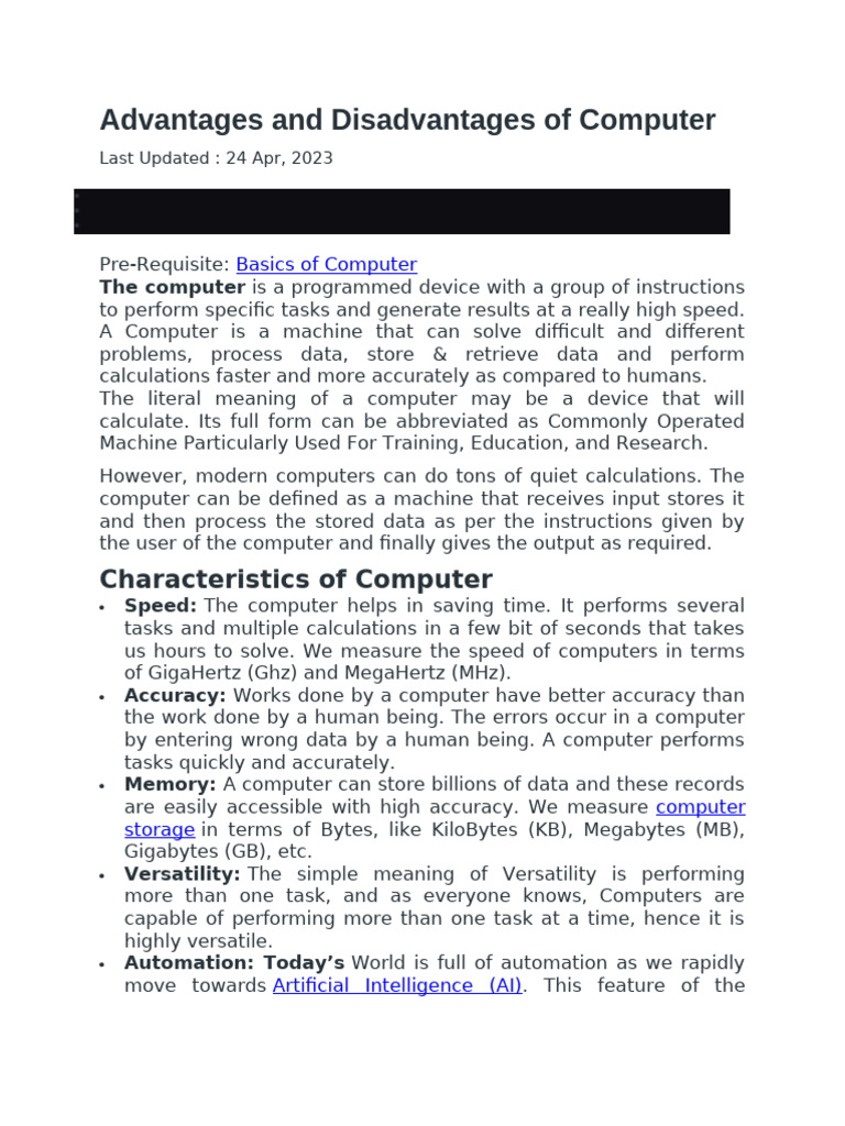 Advantages and Disadvantages of Computer | PDF | Cybercrime | Computer Data Storage