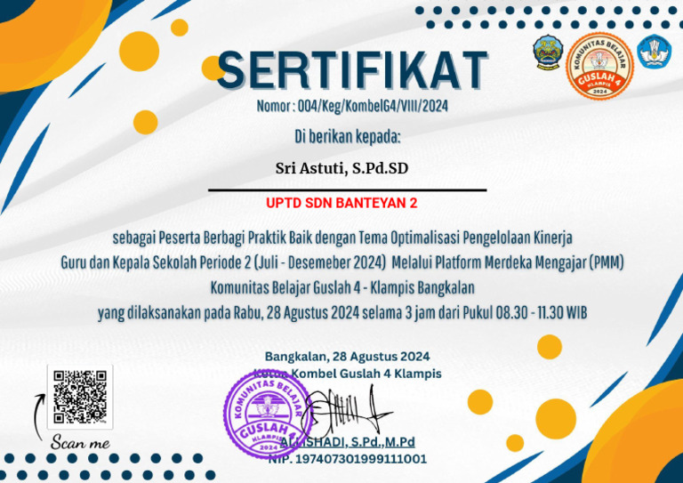6 SERTIKAT KG4 SERI4 - Sri Astuti, S.PD - SD | PDF