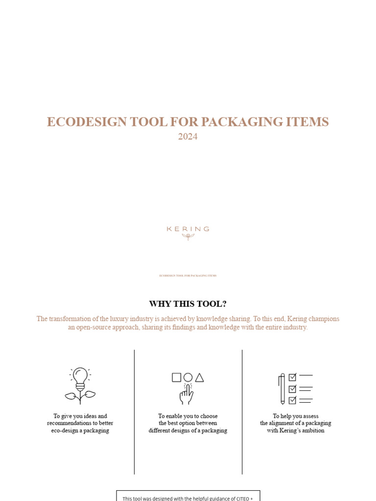 KERING Packaging Ecodesign Tool V1 00a6a157c2 | PDF | Recycling | Packaging And Labeling