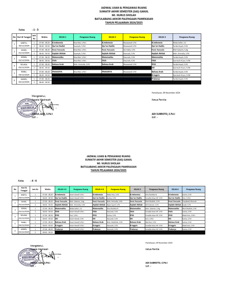 Jadwal SAS GANJIL TP. 2024-2025 - 075341 | PDF