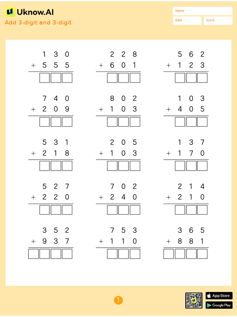 Add 3-Digit and 3-Digit (Vertical Format) | PDF | Games & Activities ...