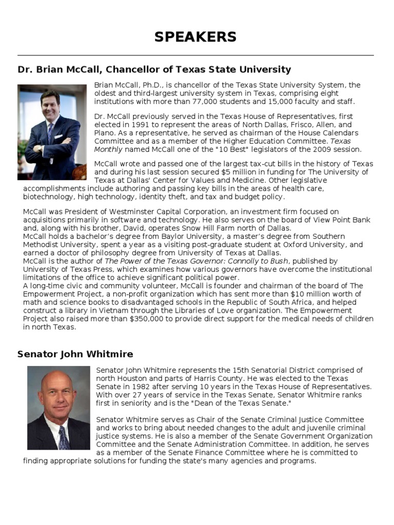 Speakers: Dr. Brian Mccall, Chancellor of Texas State University | PDF ...