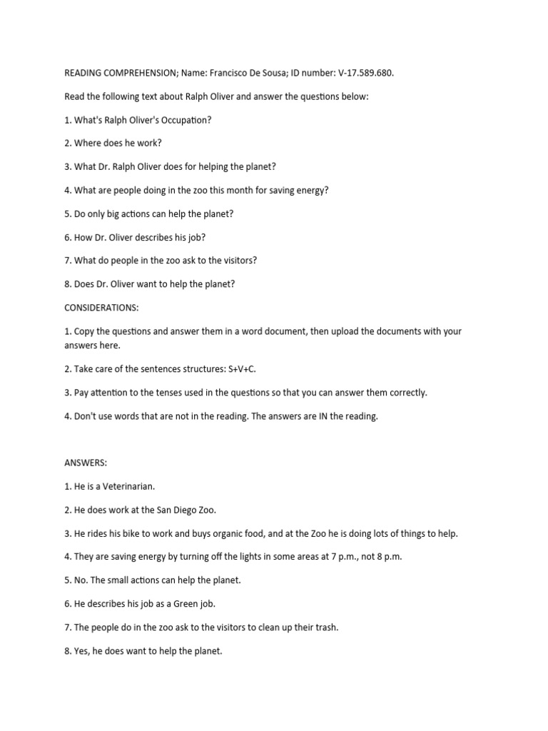 Reading Comprehension Quiz | PDF | Language Arts & Discipline