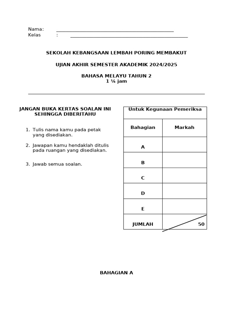 Uasa BM Tahun 2 | PDF