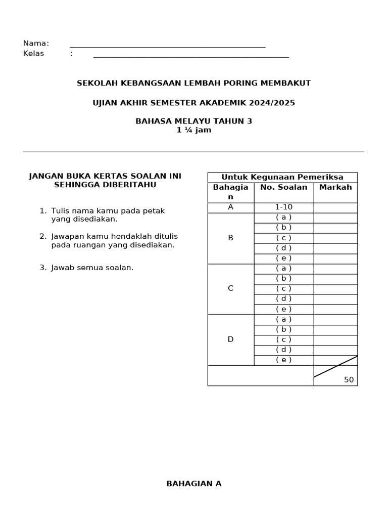 Uasa Tahun 3 | PDF