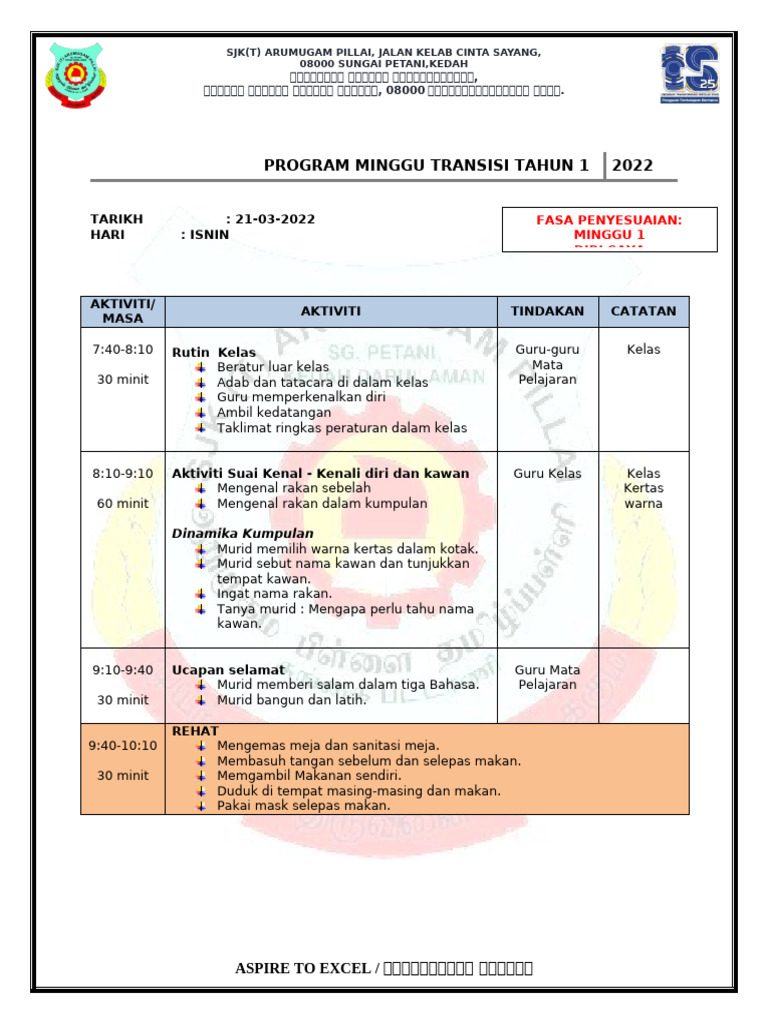 Program Minggu Transisi Tahun 1 | PDF Program Minggu Transisi Tahun 1 | PDF