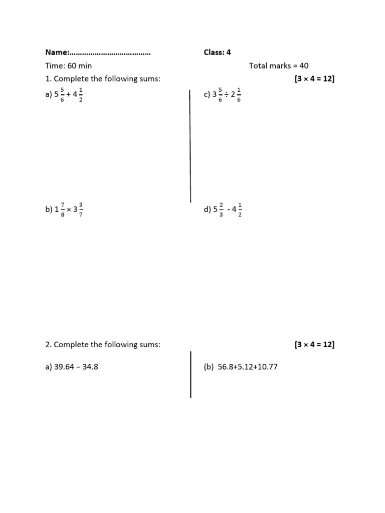 4th Grade Math Worksheet with Solutions | PDF | Teaching Methods ...