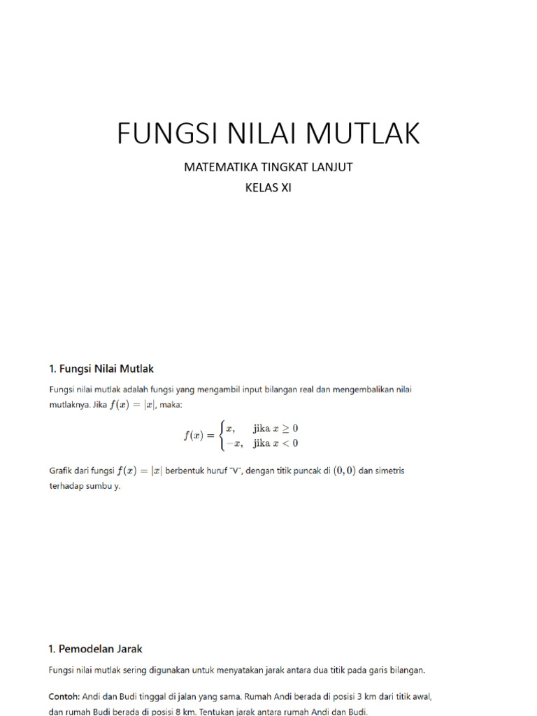 Nilai Mutlak untuk Kelas XI | PDF