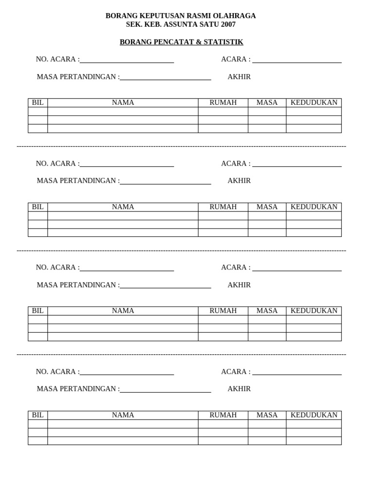 Borang Keputusan Rasmi Olahraga 2 PDF Free | PDF