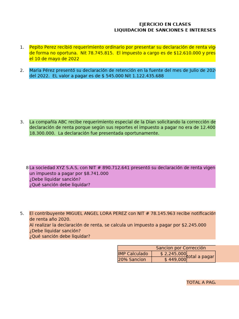 EJERCICIO EN CLASE SANCIONES Resuelto | PDF