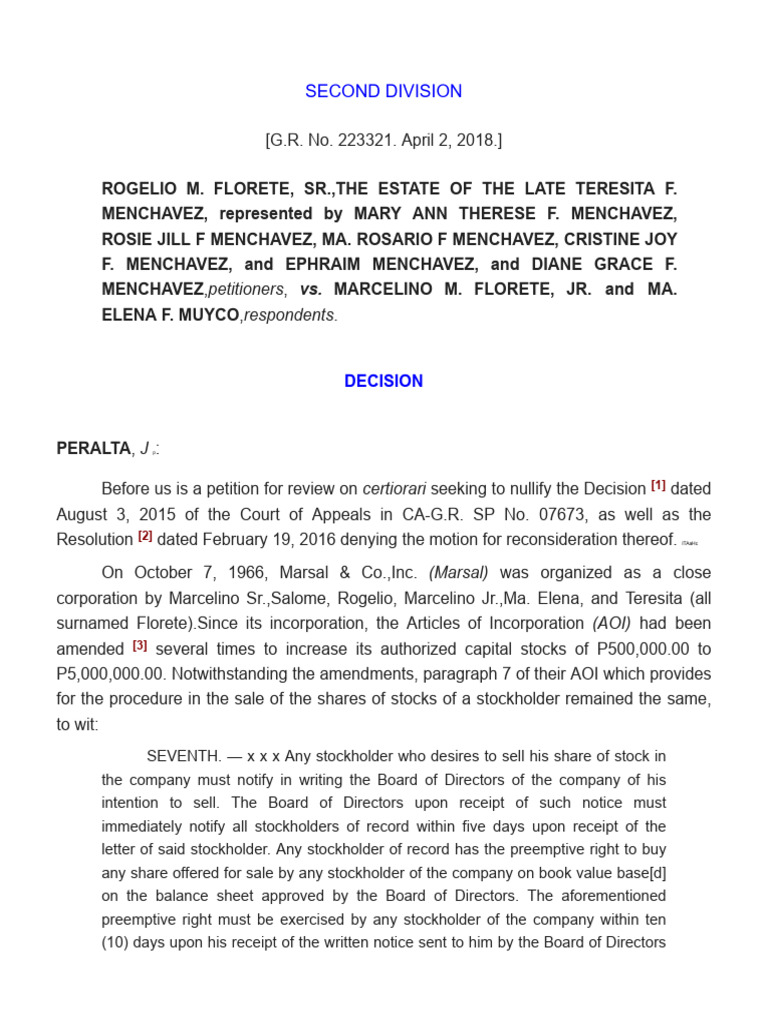 G.R. No. 223321 - Florete, Sr. v. Florete, Jr. | PDF | Stocks | Probate